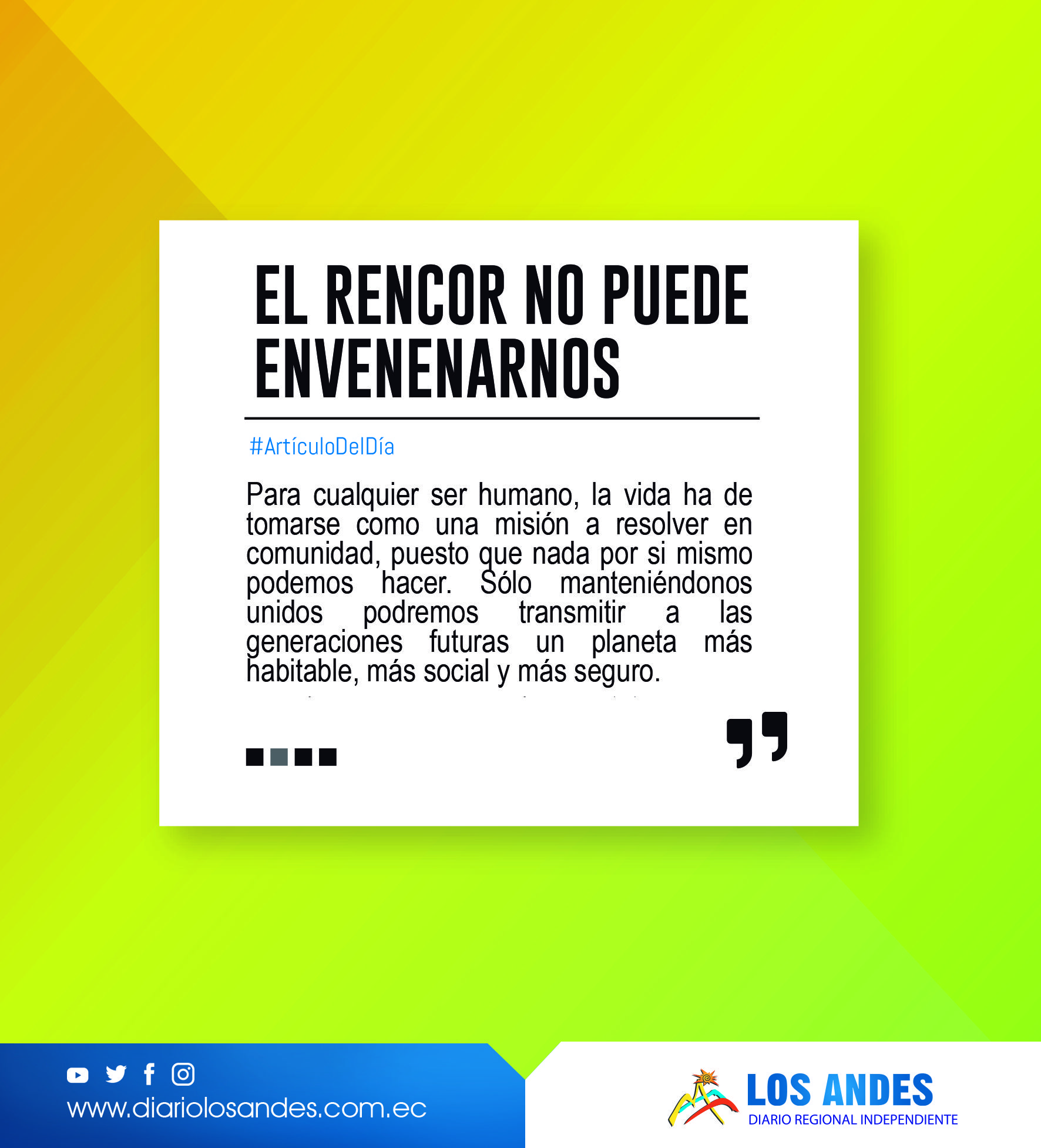EL RENCOR NO PUEDE ENVENENARNOS